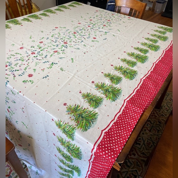 Kitchen | Rectangular Christmas Tablecloth With Green Trees And Red And ...